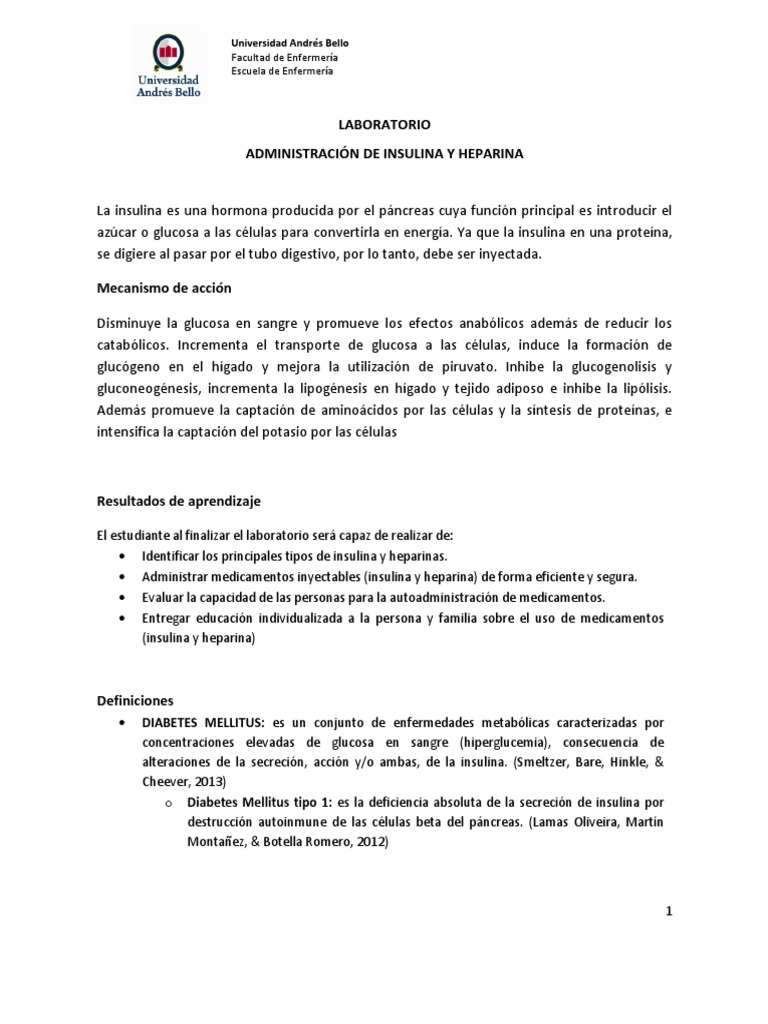 Guía Administración de Insulina y Heparina | PDF | Inyección (medicina ...
