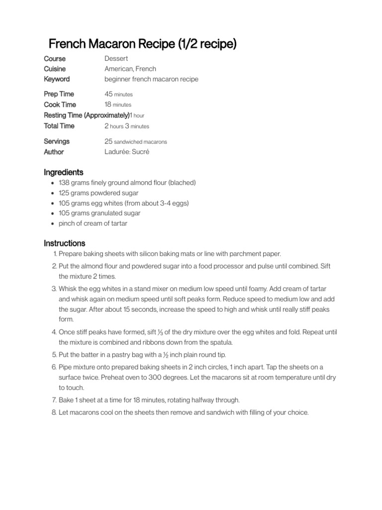 French Macaron Recipe (1 - 2 Recipe) - Michelle's Macarons | PDF