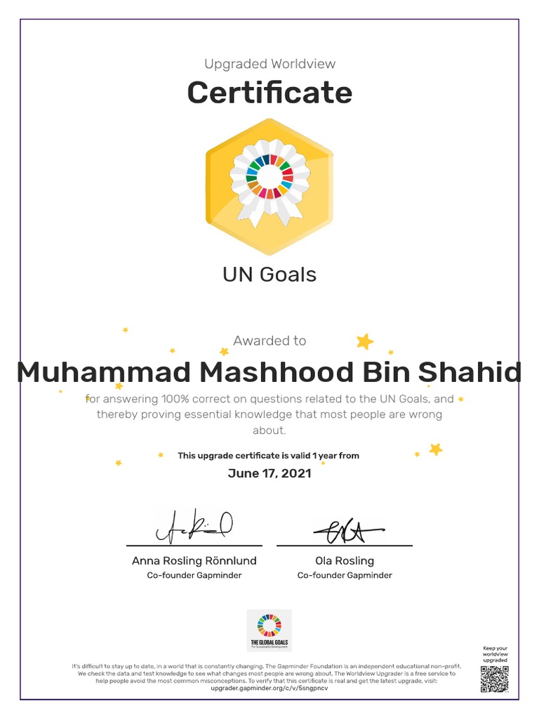 Gapminder Certificate - UN Goals - Muhammad Mashhood Bin Shahid | PDF ...