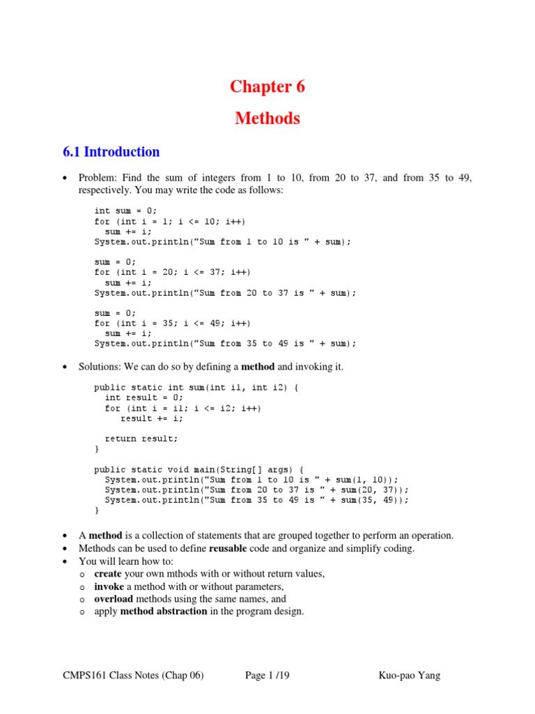 C Mps 161 Class Notes Chap 06 Pdf Method Computer Programming