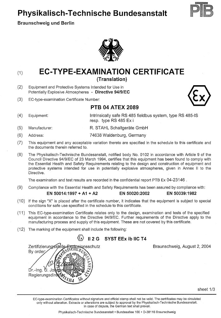 PTB 04 Atex 2089 | PDF