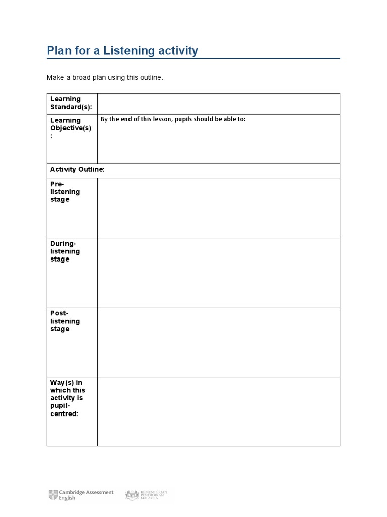 Plan For A Listening Activity - Template | PDF | Career & Growth