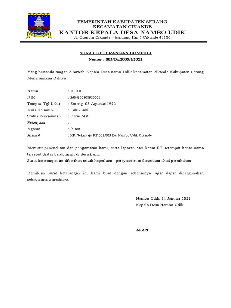 (Contohsurat - Co) Contoh Surat Keterangan Domisili Tempat Tinggal Dari ...