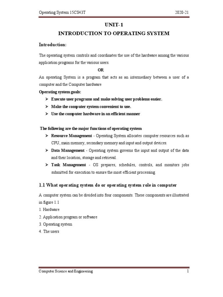 UNIT-1 Introduction To Operating System: Computer Science and Engineering | Download Free PDF ...