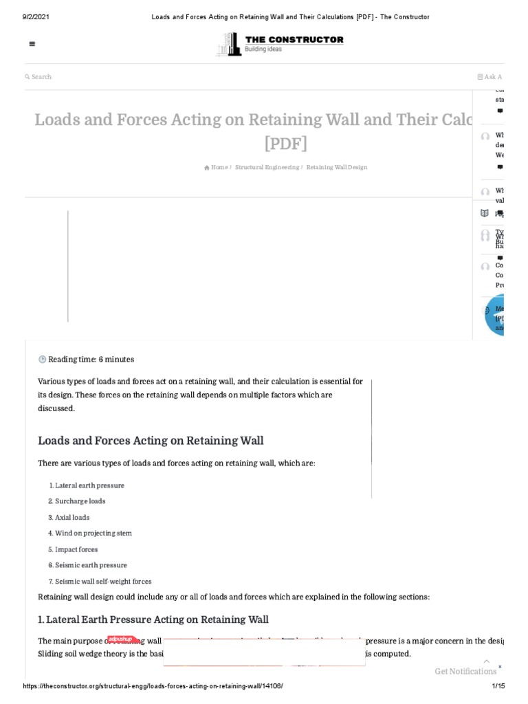 Loads and Forces Acting On Retaining Wall and Their Calculat (PDF ...