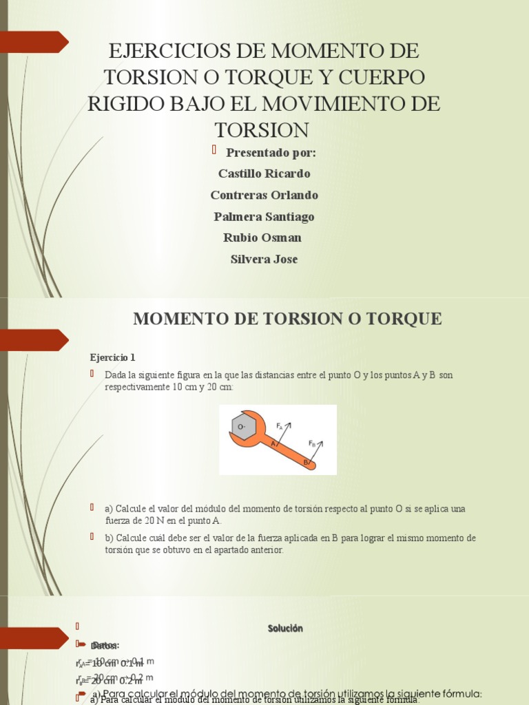 Ejercicios de Momento de Torsión | PDF | Fuerza | Esfuerzo de torsión