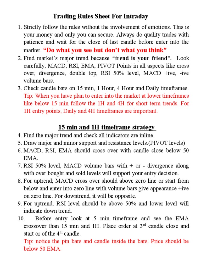 Trading Rules Sheet For Intraday | PDF | Business