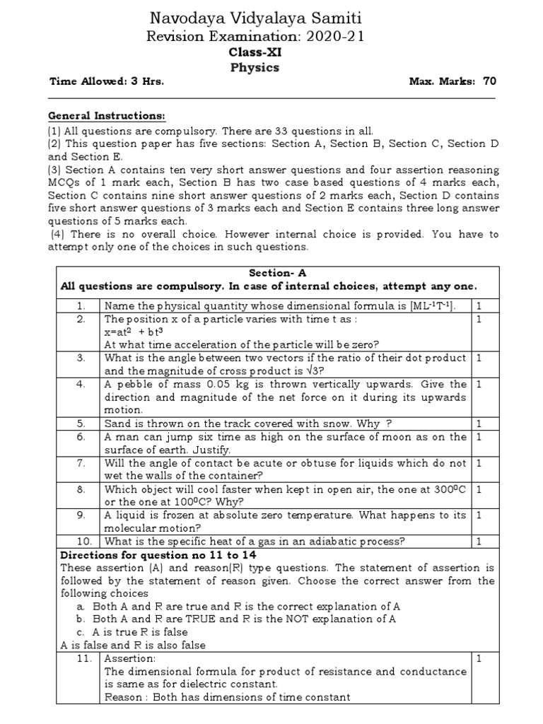 NVS - Physics - Class XI - 2020-21a | PDF | Accuracy And Precision | Observational Error