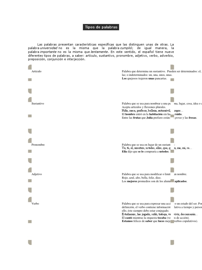 Tipos de Palabras en Español | PDF | Palabra | Verbo
