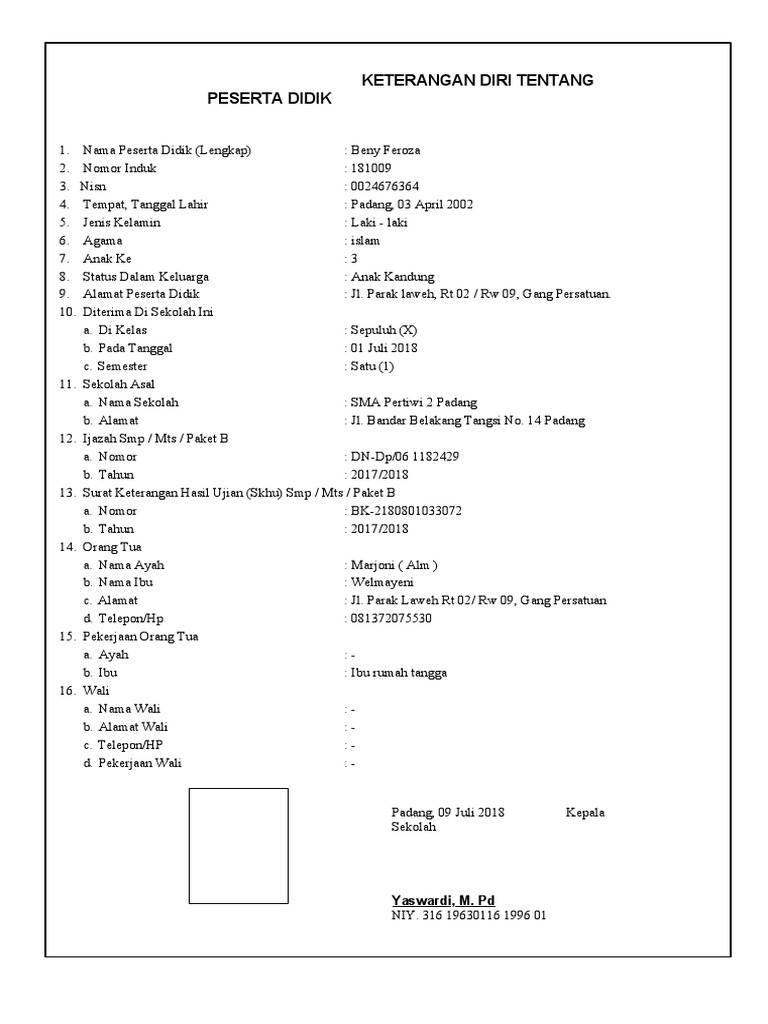 Format Raport Data Diri | PDF