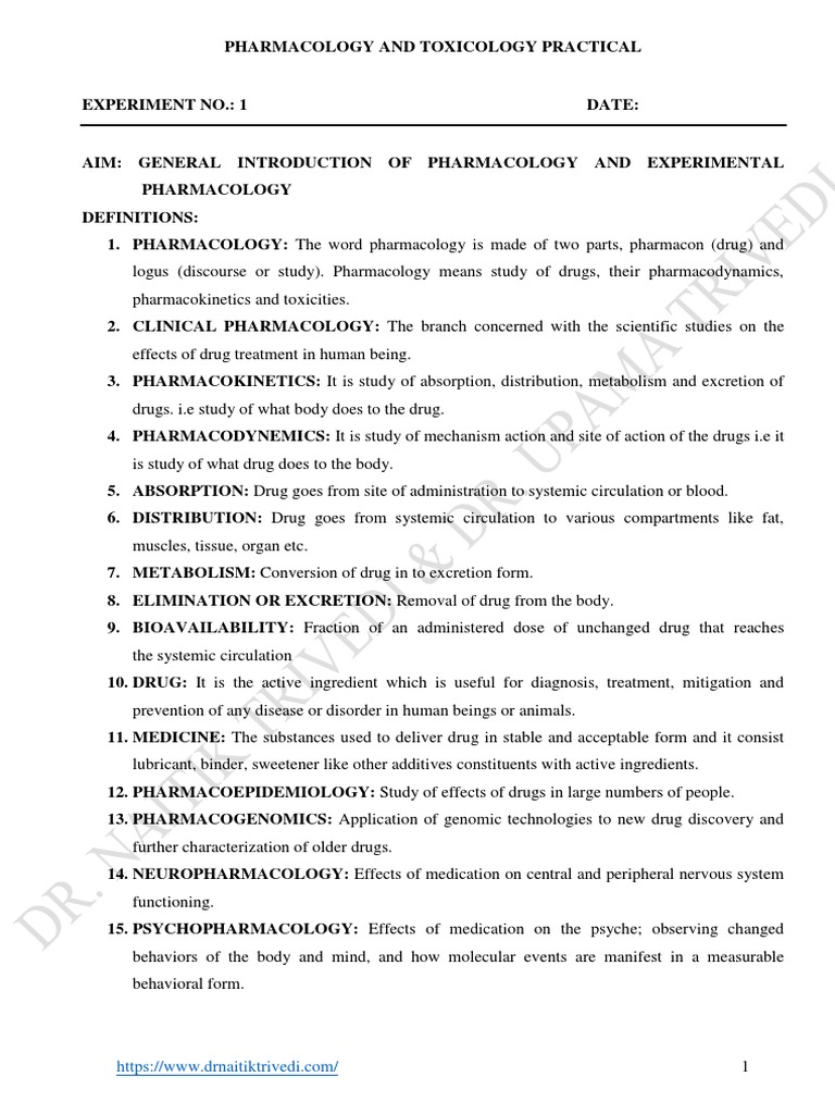 General Introduction of Pharmacology and Experimental Pharmacology ...
