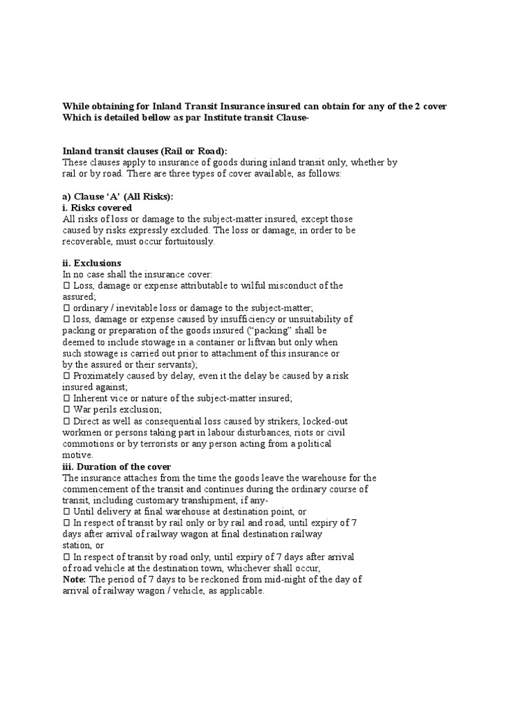 Inland Transit | PDF | Insurance | Business Law