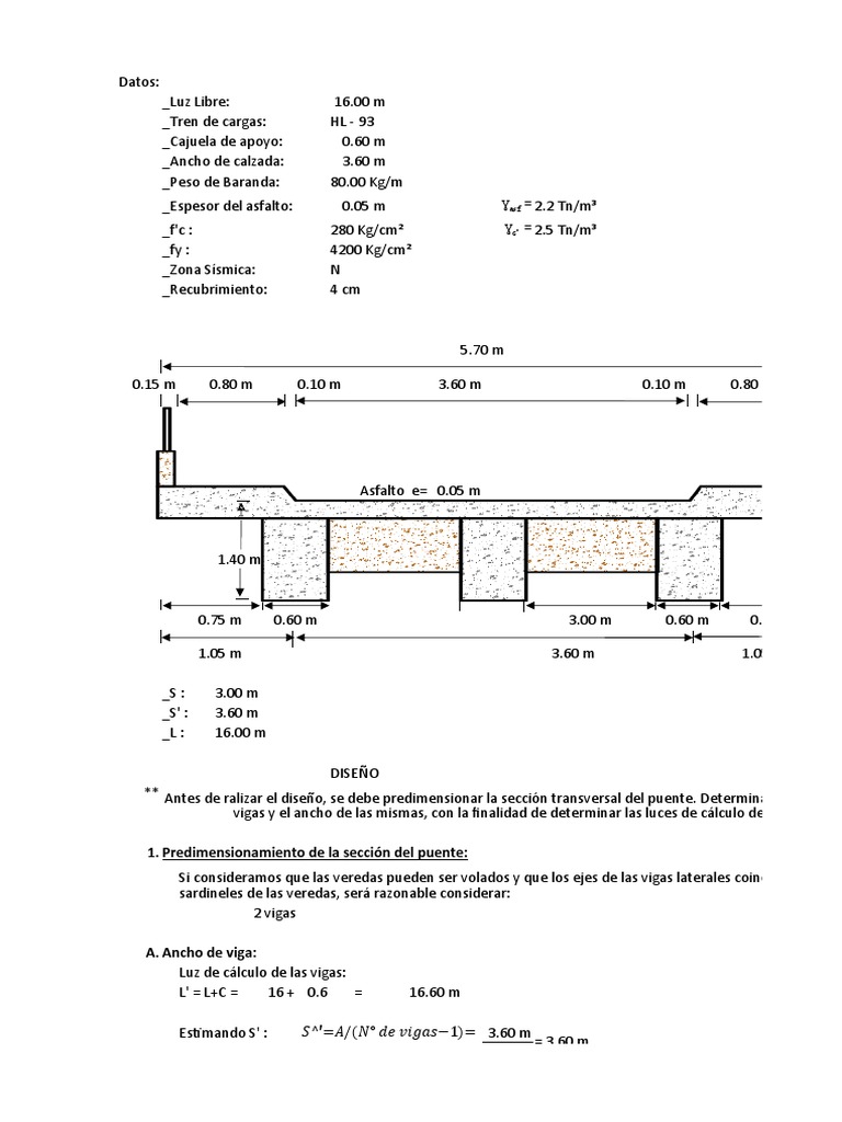 Diseño De Puente Viga Losa Pdf Mecanica Clasica Ingeniero Civil