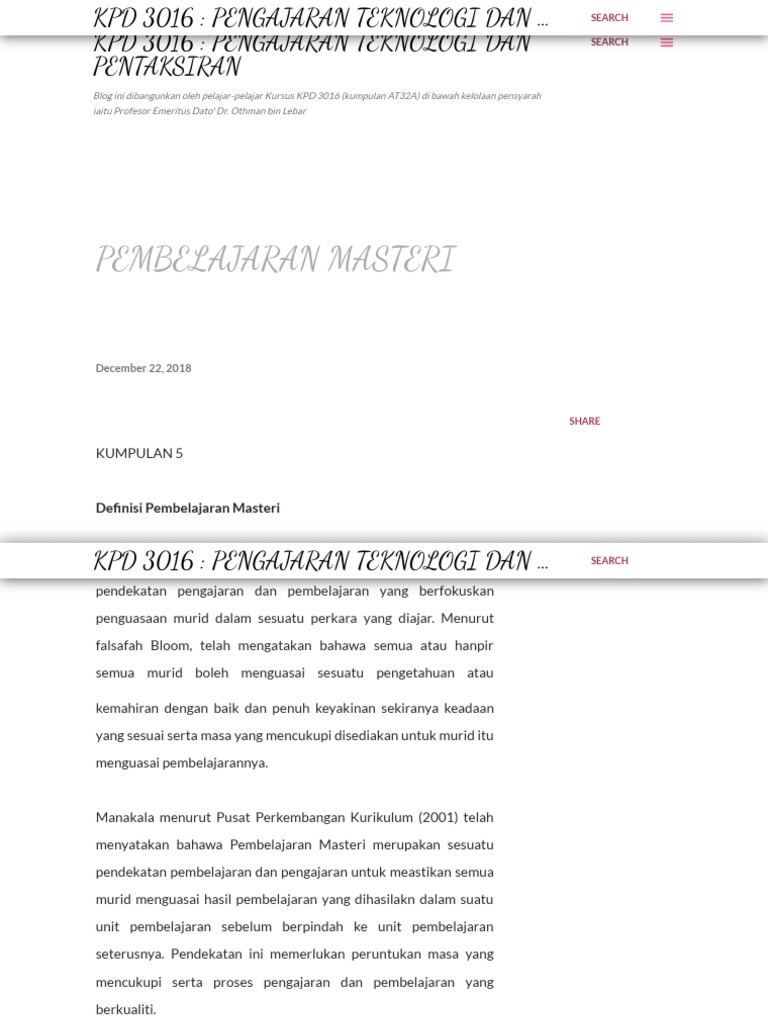 Pembelajaran Masteri | PDF