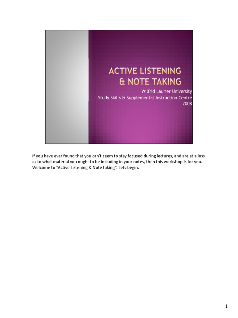 Active Listening Note Taking | PDF | Lecture | Memory