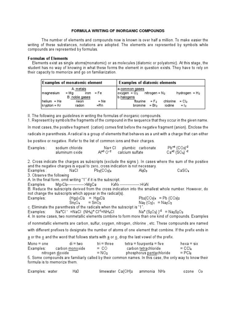 Formula Writing of Inorganic Compounds | PDF | Ion | Chemical Compounds