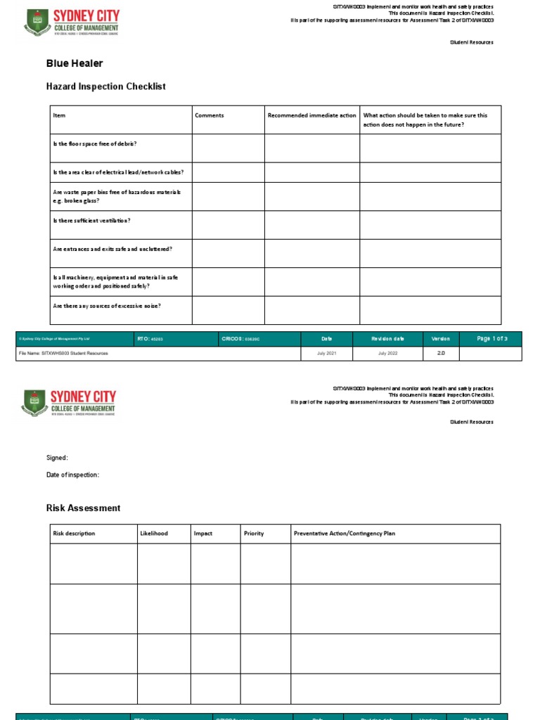Meeting Room Hazard Inspection Checklist | PDF | Occupational Safety ...