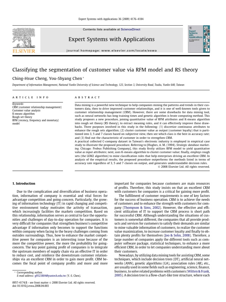 2009 - Cheng, Chen - Classifying The Segmentation of Customer Value Via RFM Model and RS Theory ...