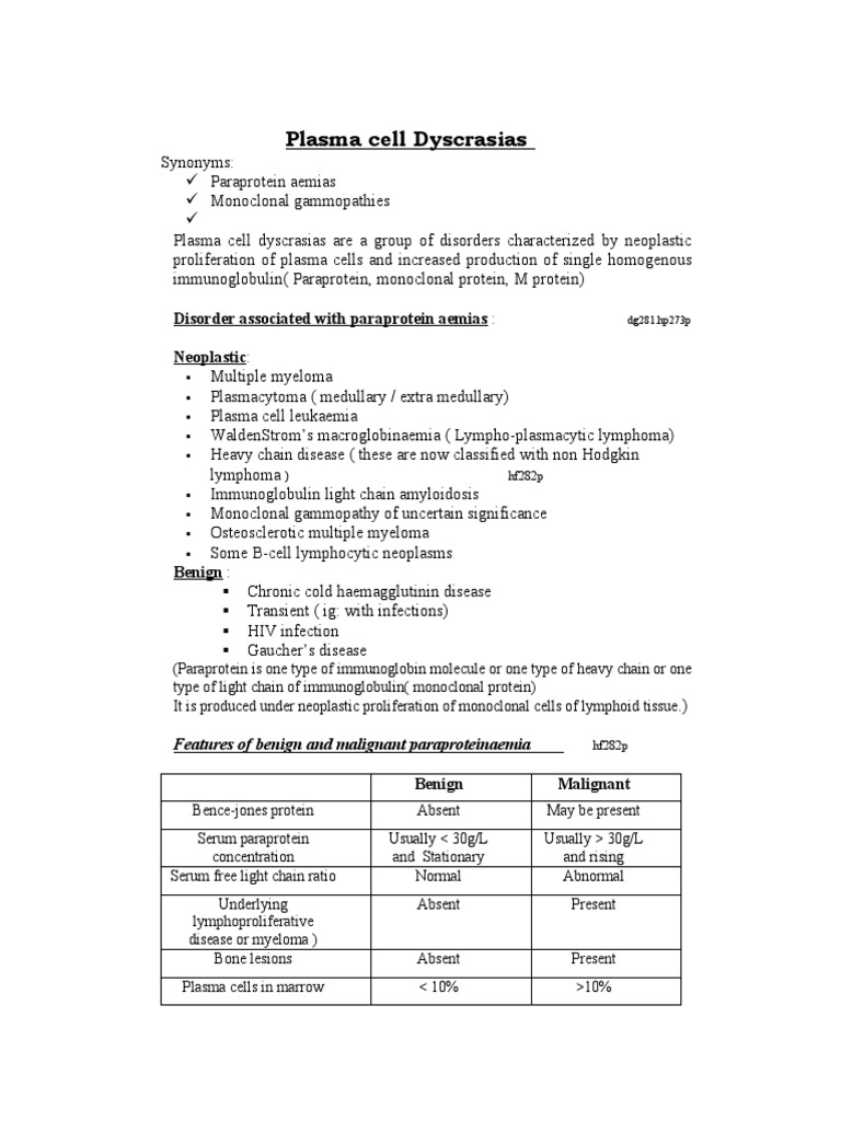 Plasma Cell Dyscrasias | PDF | Multiple Myeloma | Anatomy