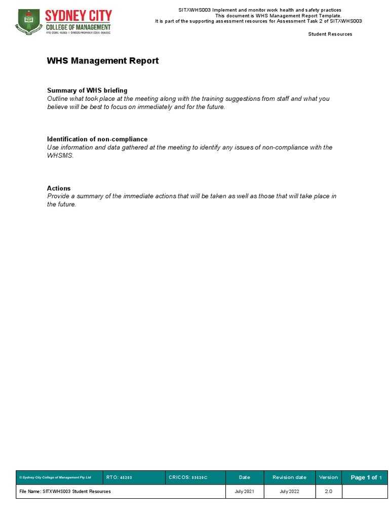 WHS Management Report | PDF