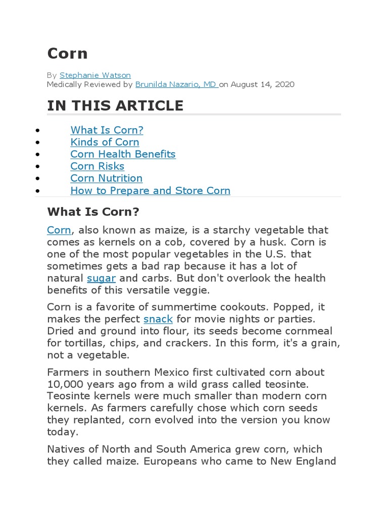Corn Description and Benefits | PDF | Maize | Popcorn
