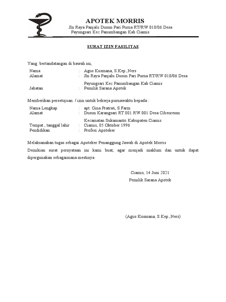Surat Izin Fasilitas Apotek | PDF