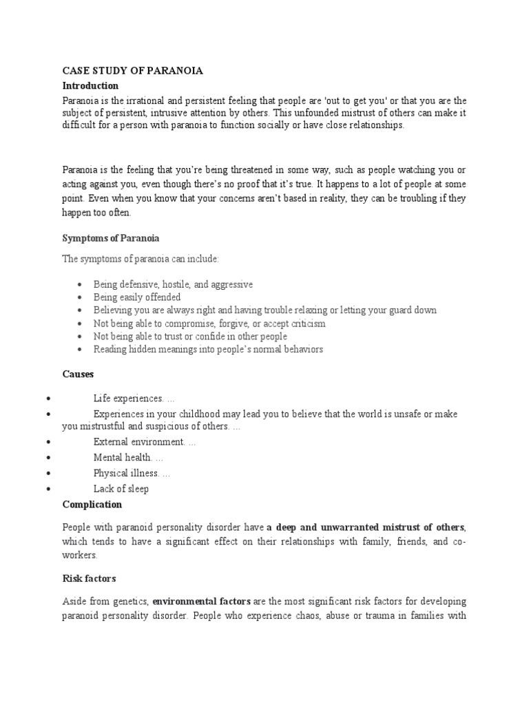Case Study of Paranoia | PDF | Paranoia | Olanzapine