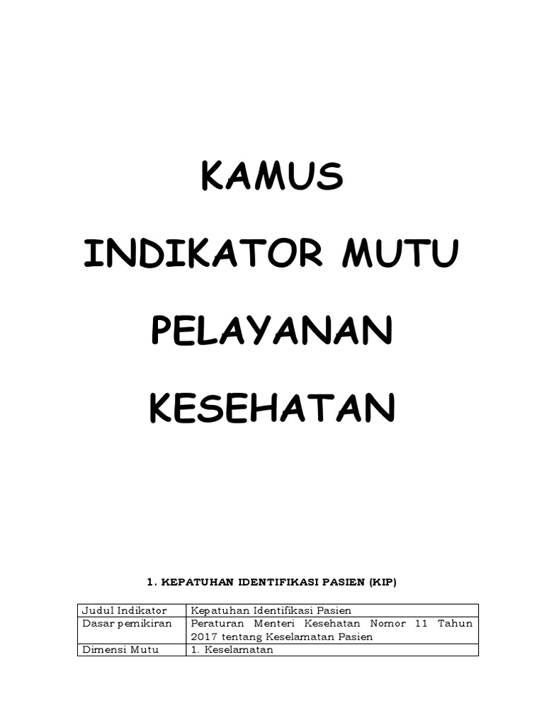 Kamus Indikator Mutu Pelayanan Kesehatan Edit | PDF