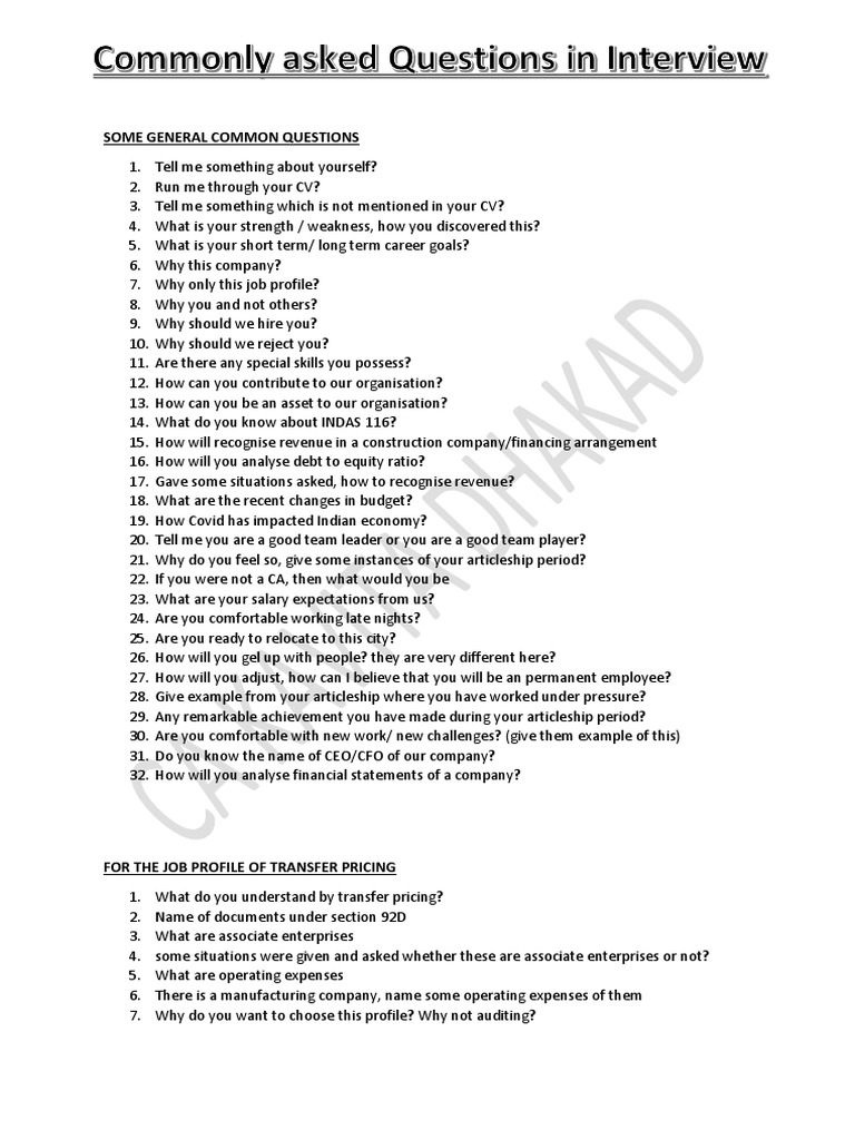 Common Interview Questions for CA Roles | PDF | Audit | Economies
