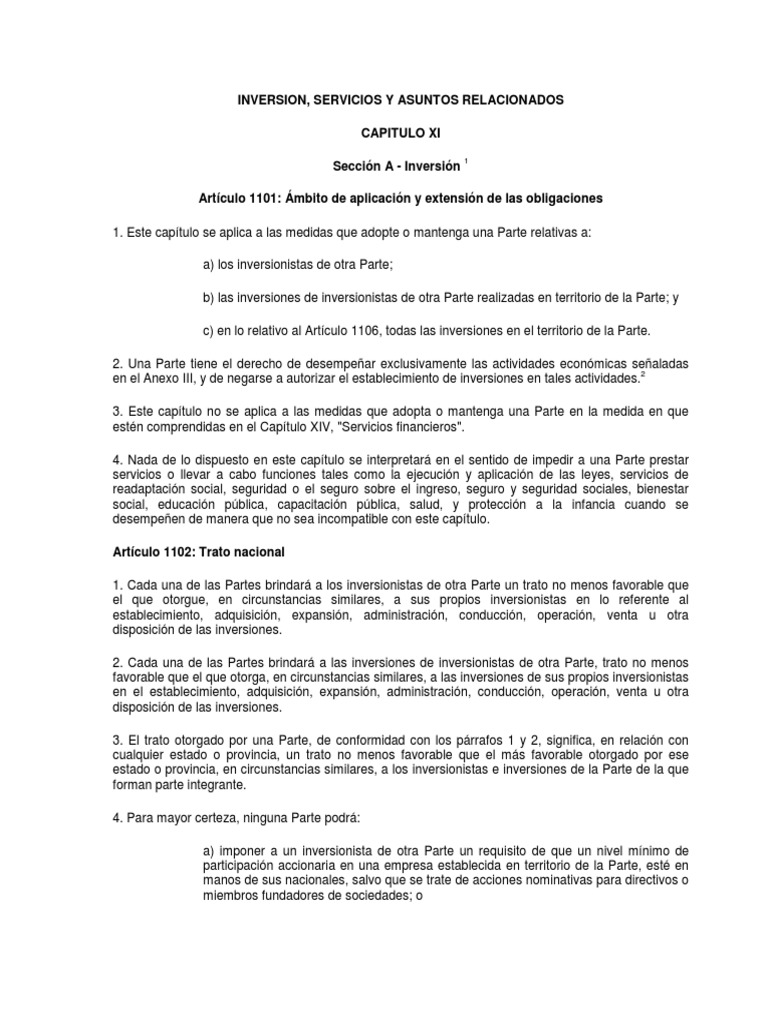 Capitulo XI. Inversión, Servicios y Asuntos Relacionados. | PDF | Dominio eminente | Arbitraje