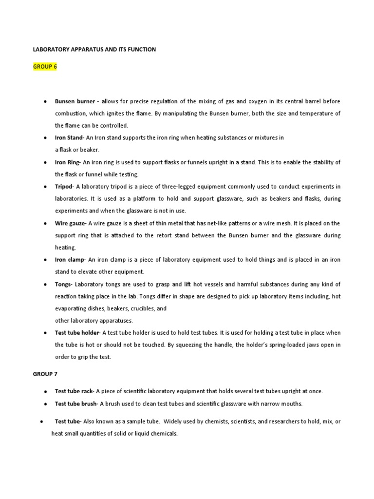 Laboratory Apparatus and Its Function | PDF | Distillation | Liquids