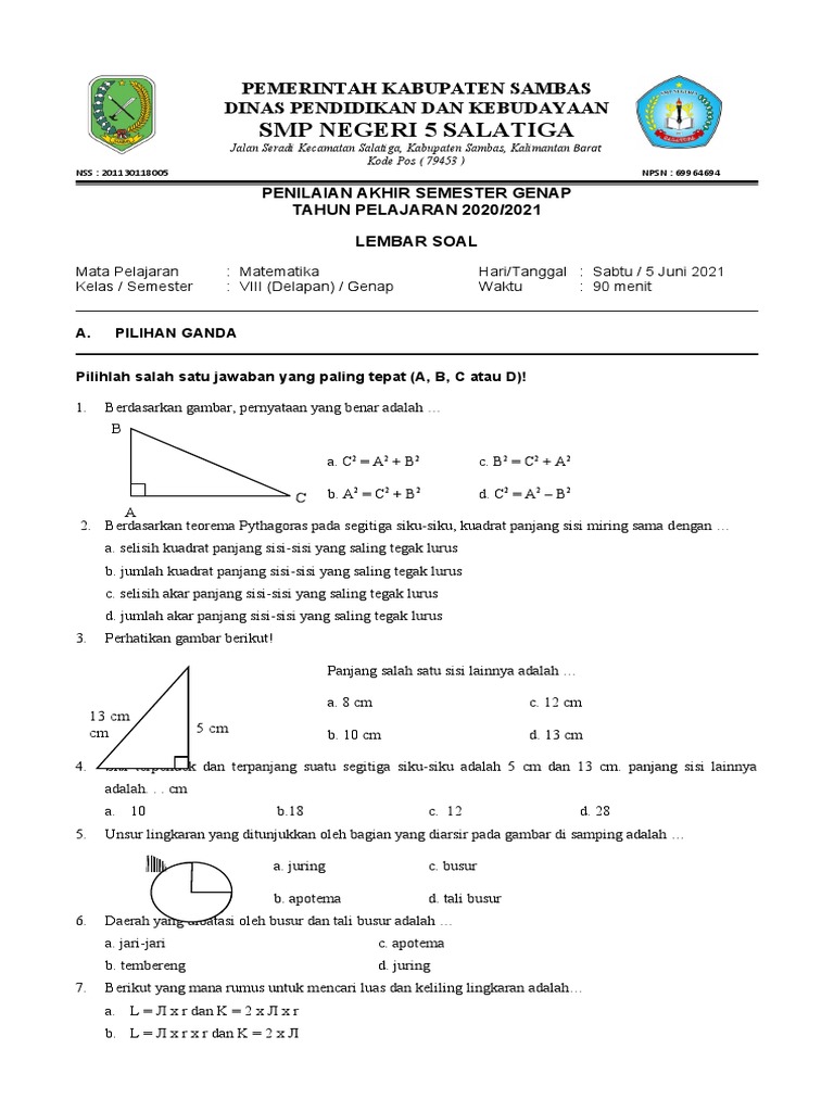 Soal Pas MTK Kelas 8 | PDF