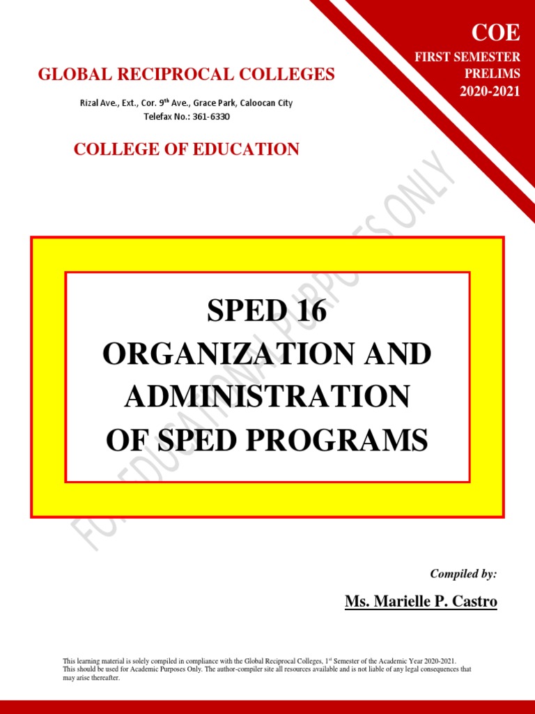 Sped 16 Organization and Administration of Sped Programs: Global ...