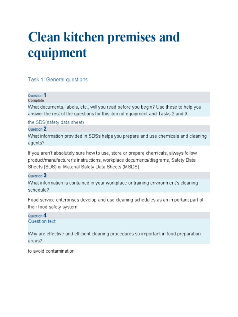 Kitchen Cleaning for Food Safety | PDF