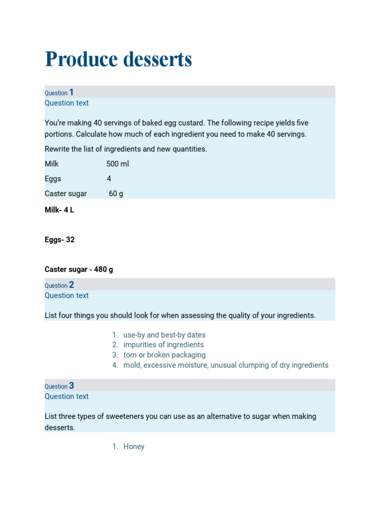 Produce Desserts: Question Text | Download Free PDF | Desserts | Custard