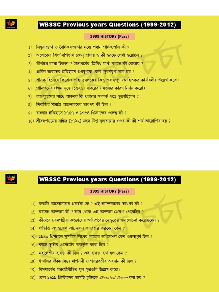 1999-2012 SSC History Questions | PDF