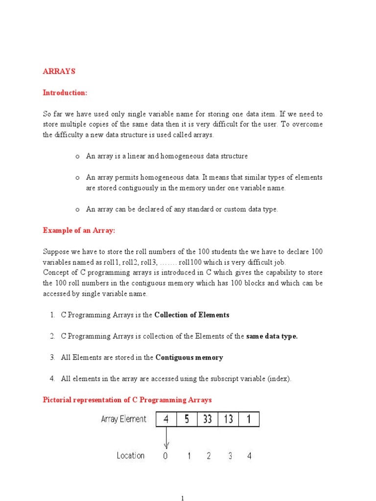 Arrays in C Programming | PDF | Array Data Structure | Variable ...