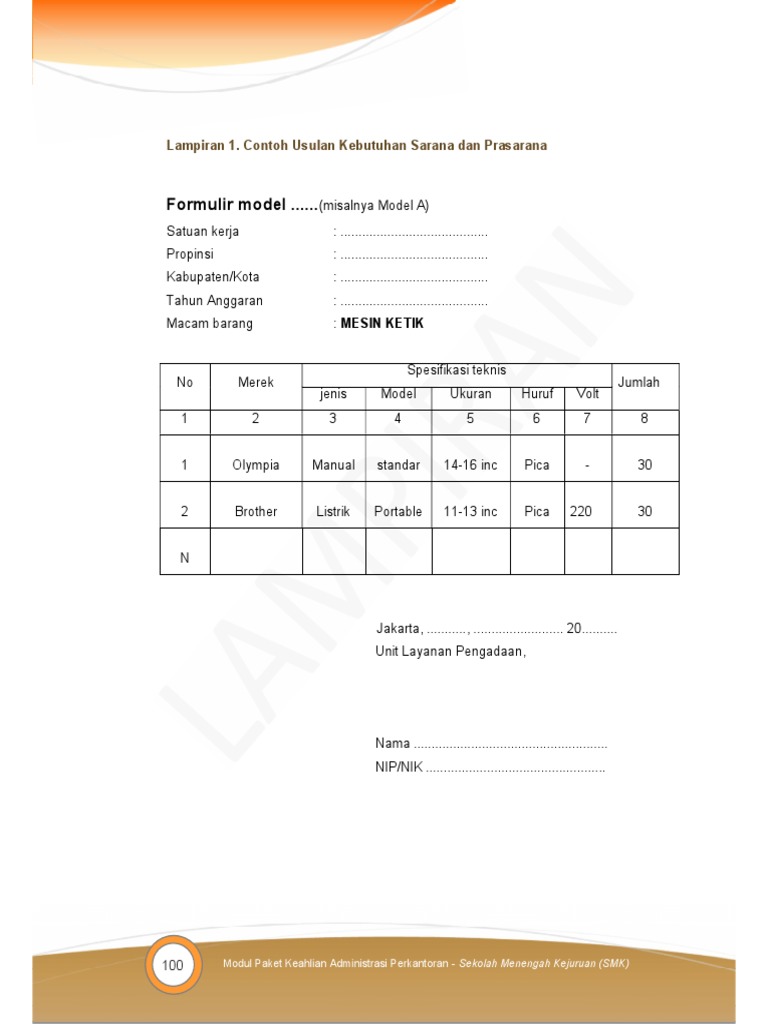 Contoh Form Usulan Kebutuhan Sarana Dan Prasarana & Rekap Daftar Barang | PDF