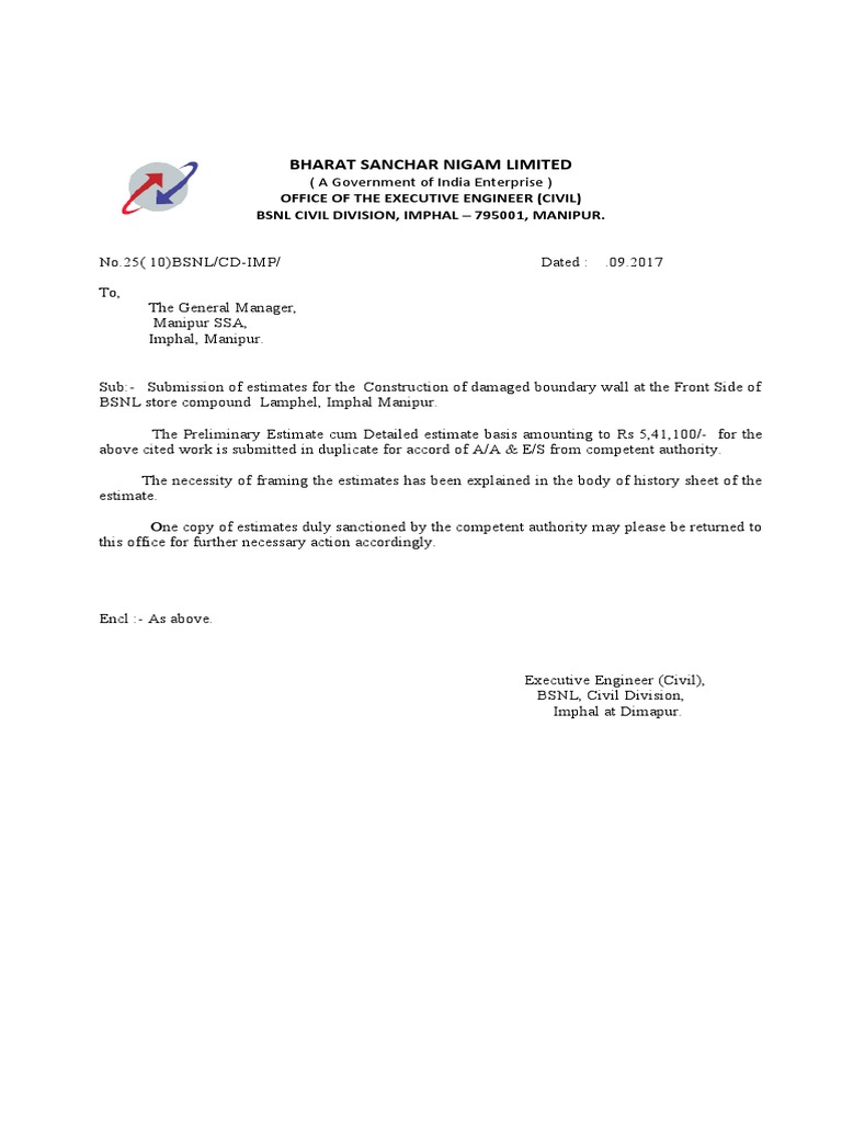 Bharat Sanchar Nigam Limited: Office of The Executive Engineer (Civil ...