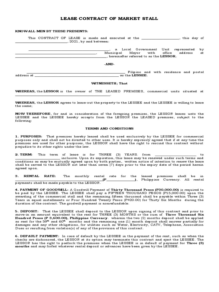 Lease Contract of Market Stall: TH TH | Download Free PDF | Lease ...