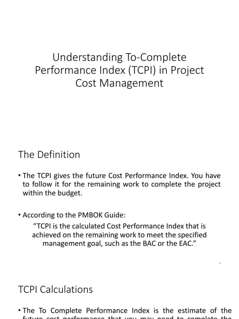 Understanding To-Complete Performance Index (TCPI) in Project Cost Management | PDF