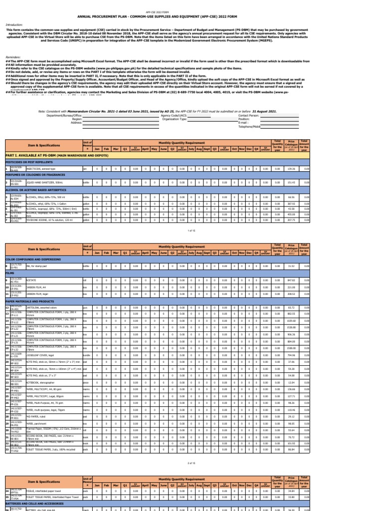 Annual Procurement Plan - Commom-Use Supplies and Equipment (App-Cse ...