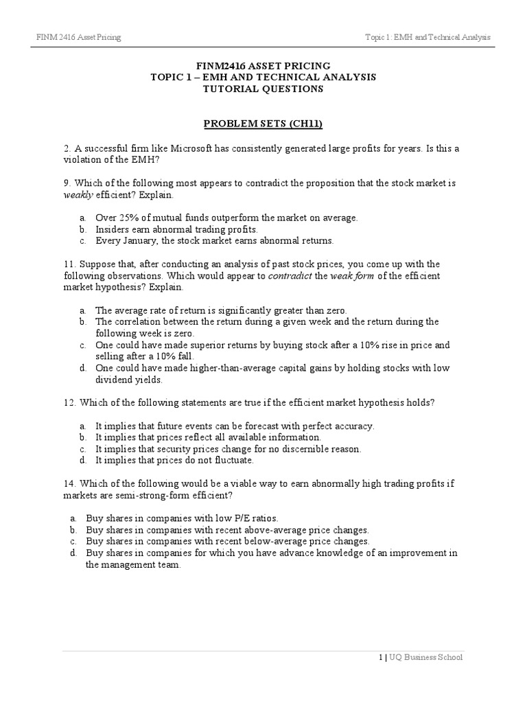 Tutorial 1 Questions | PDF | Efficient Market Hypothesis | Technical Analysis