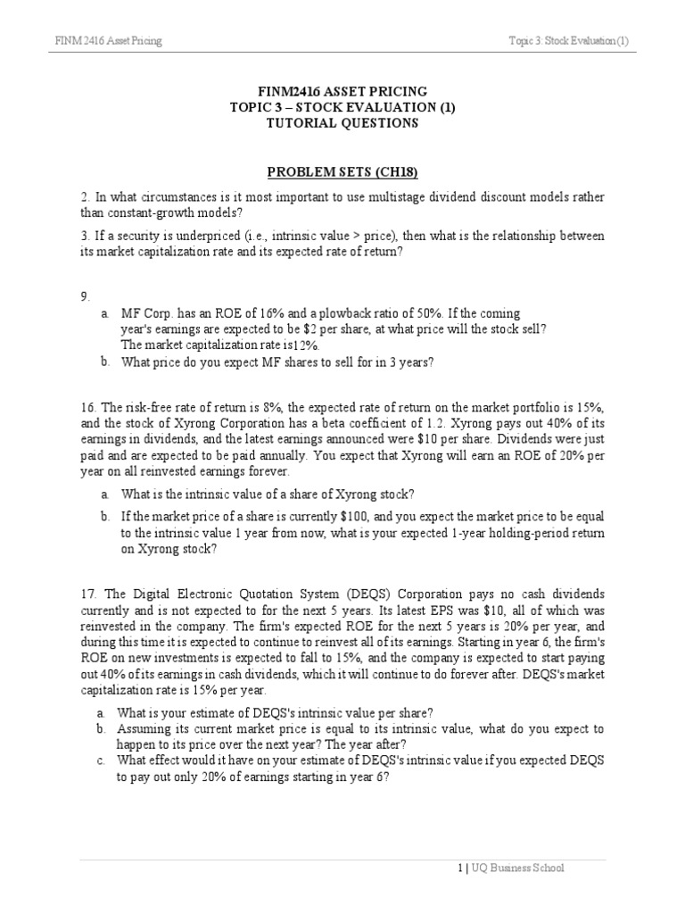 Tutorial 3 Questions | PDF | Dividend | Stocks