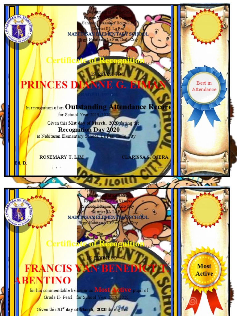 Certificate Value Award For Primary Sample | PDF