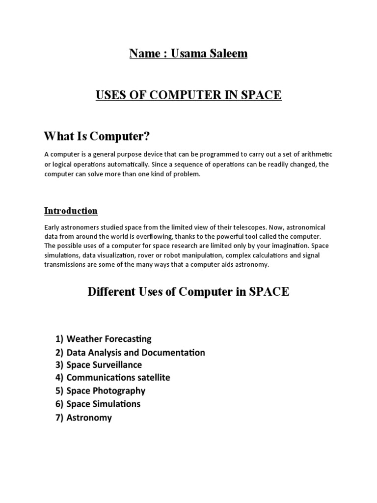 Uses of Computer in Space | PDF | Hubble Space Telescope | Satellite