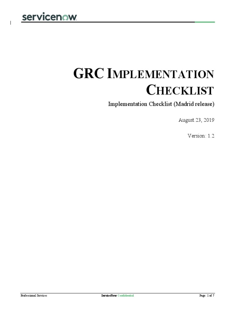 GRC Implementation Checklist - N | PDF | Audit | Information Technology