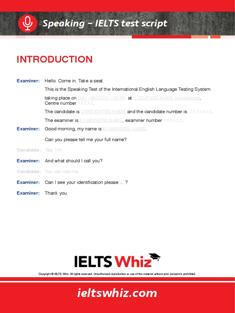 Speaking Ielts Test Script Examiner Pdf International English 5164