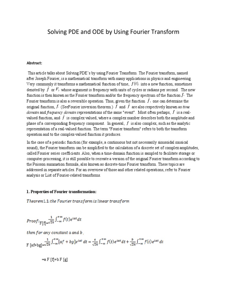 Solving PDE and ODE by Using Fourier Transform: Abstract | PDF | Fourier Transform | Fourier Series