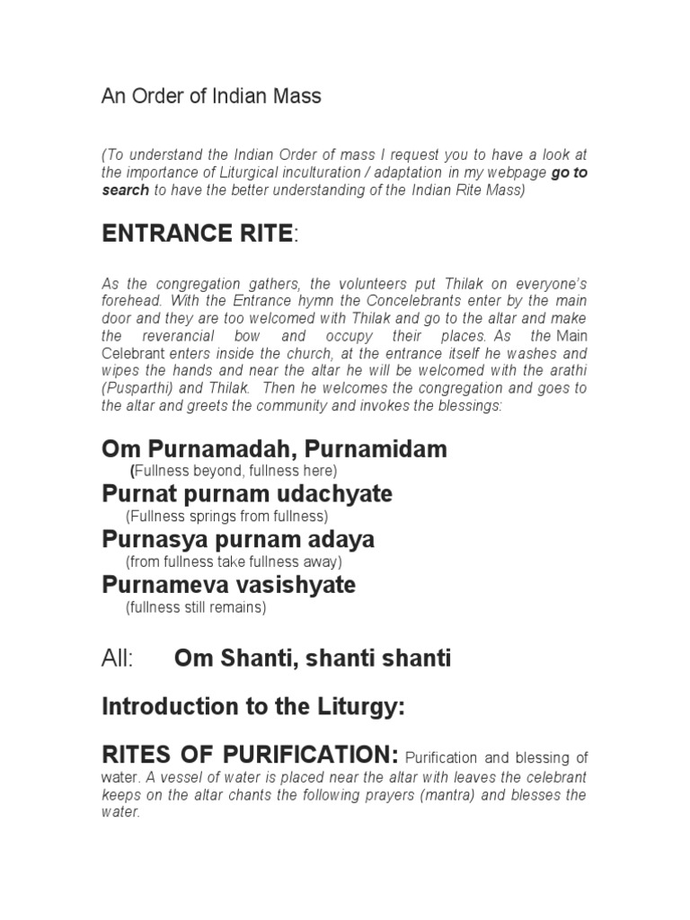 An Order of Indian Mass | PDF | Mass (Liturgy) | Glory (Religion)